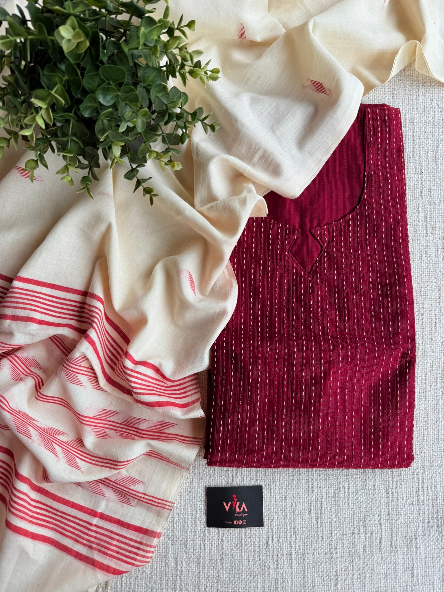 Kanth work silk cotton top with jamdani dupatta – VIKA Boutique