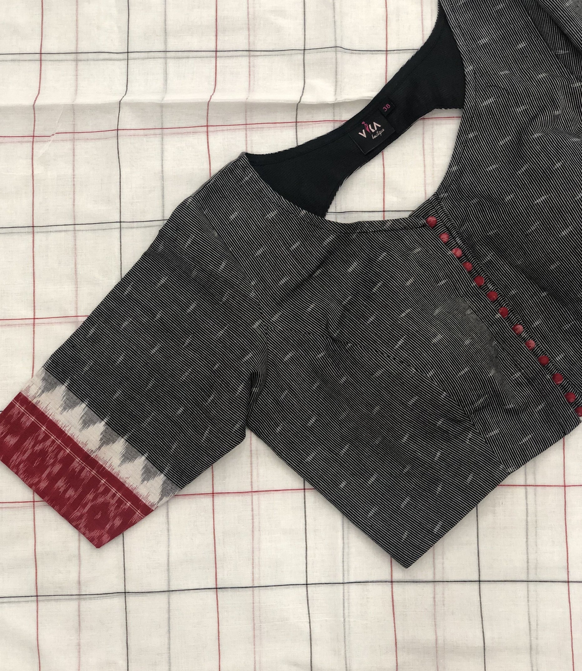 Grey/Red Temple border Ikat blouse – VIKA Boutique